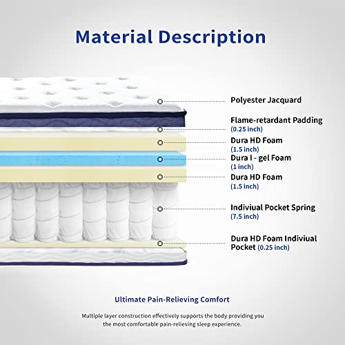 Olee Sleep 12 Inch Midnight Euro Top Gel Memory Foam Spring Hybrid Mattress, Mattress In a Box, CertiPUR-US Certified, Queen
