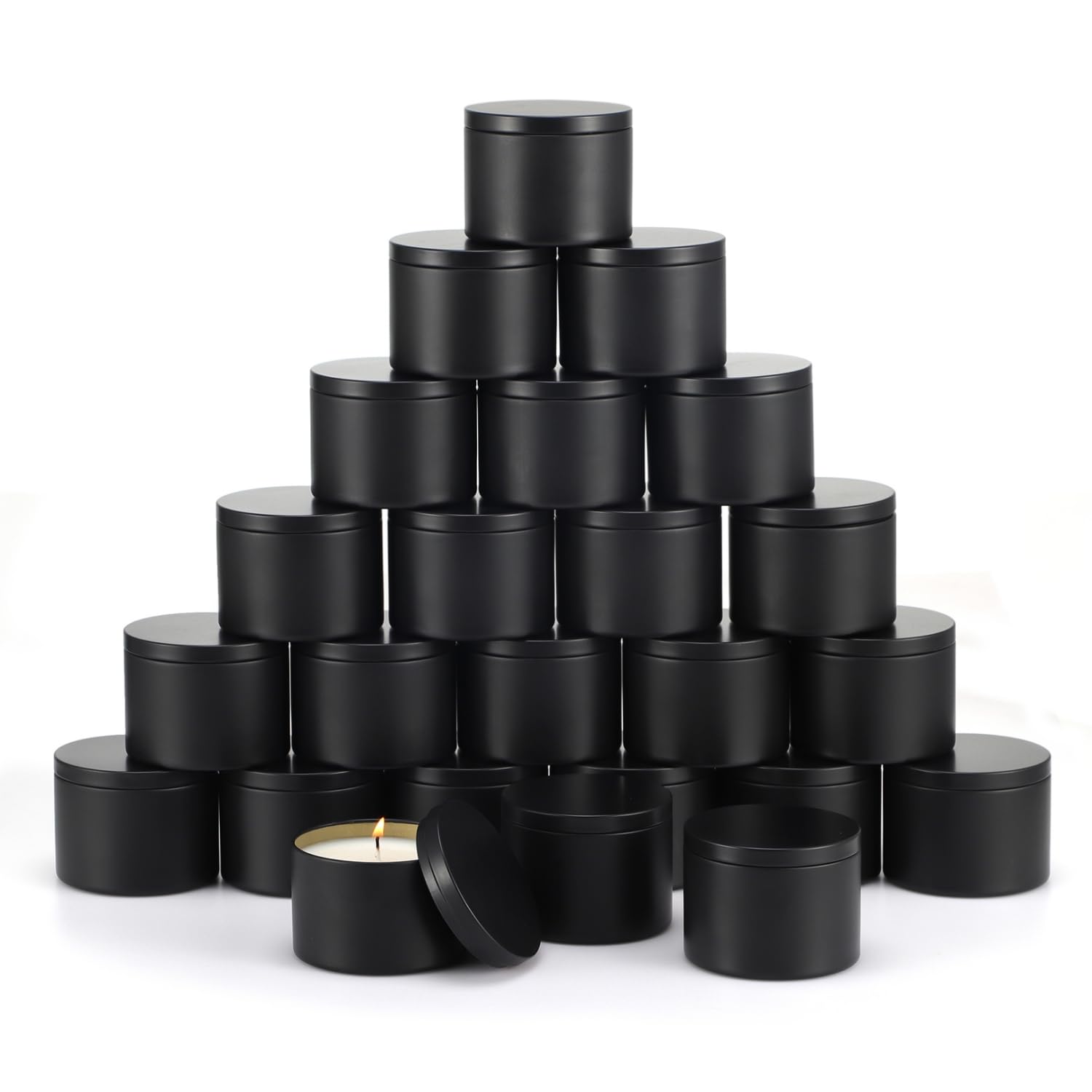 SONVIIBOX 24 Pack 8 oz Candle Tins,All Black Candle tins for Making Candles Bulk,8oz Candle Jars,Tin Jars for Candle Making,Candle Jars (Black, 8OZ)