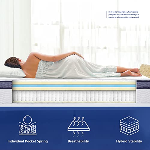 Olee Sleep 12 Inch Midnight Euro Top Gel Memory Foam Spring Hybrid Mattress, Mattress In a Box, CertiPUR-US Certified, Queen
