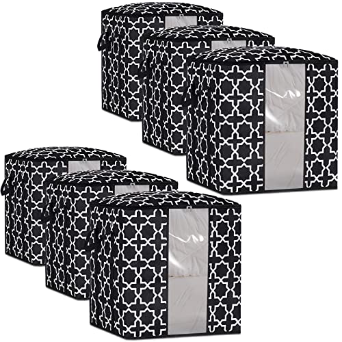 PFFVRP Storage Bags 100L 6-Pack, Blanket Clothes Organization with Reinforced Handle and Clear Window, Foldable with Sturdy Zipper, Large Capacity Comforter Storage Bag(Black)