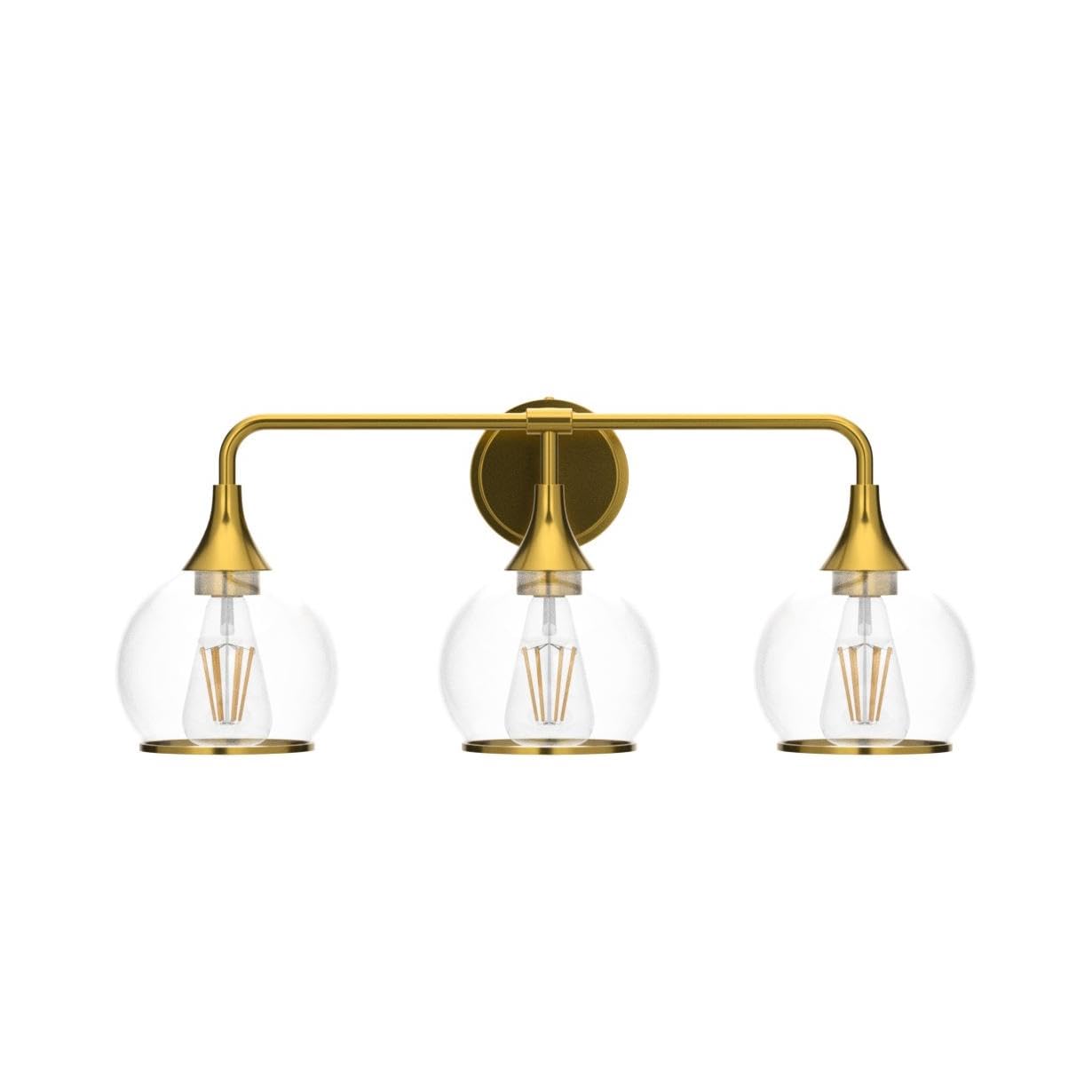 HAHZT Gold Bathroom Vanity Light 3-Lights Bathroom Light Fixtures Over Mirror with Clear Glass Shade 22.4 inch Wall Sconce Lighting Bath(Exclude E26 Bulb)