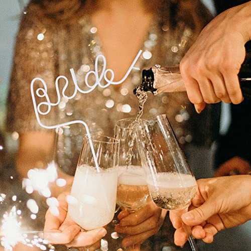 Fibye 12 Pcs Reusable Bachelorette Party Decorations Straws Set: 1 White Large Bride Straw & 11 Pink Diamond Ring Straws; Bridal Shower Engagement Wedding Party Supplies; Bride Gifts, 12.6''