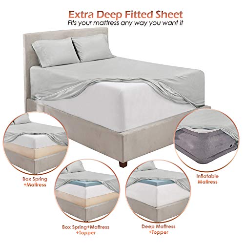 Nestl Extra Deep Pocket King Fitted Sheet, Light Grey Fitted Sheet King Size, 1800 Microfiber King Fitted Sheet Only, Soft King Bed Fitted Sheet Fits up to 24 Inch Mattress - King Size Fitted Sheets