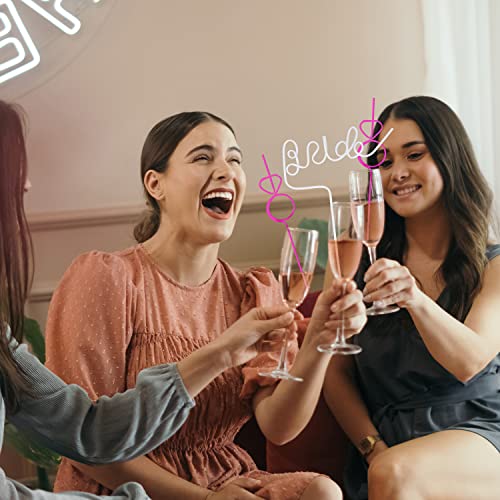 Fibye 12 Pcs Reusable Bachelorette Party Decorations Straws Set: 1 White Large Bride Straw & 11 Pink Diamond Ring Straws; Bridal Shower Engagement Wedding Party Supplies; Bride Gifts, 12.6''