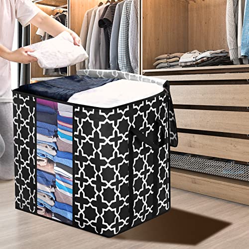 PFFVRP Storage Bags 100L 6-Pack, Blanket Clothes Organization with Reinforced Handle and Clear Window, Foldable with Sturdy Zipper, Large Capacity Comforter Storage Bag(Black)