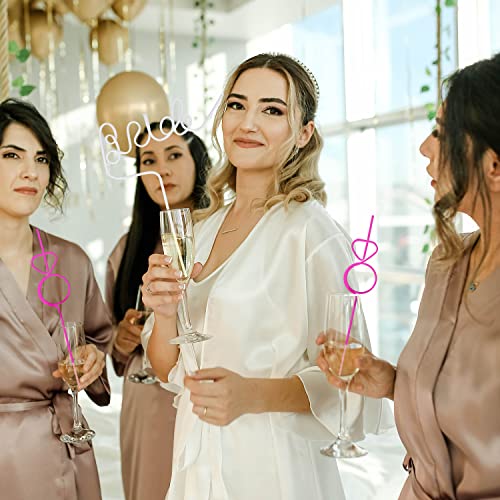 Fibye 12 Pcs Reusable Bachelorette Party Decorations Straws Set: 1 White Large Bride Straw & 11 Pink Diamond Ring Straws; Bridal Shower Engagement Wedding Party Supplies; Bride Gifts, 12.6''