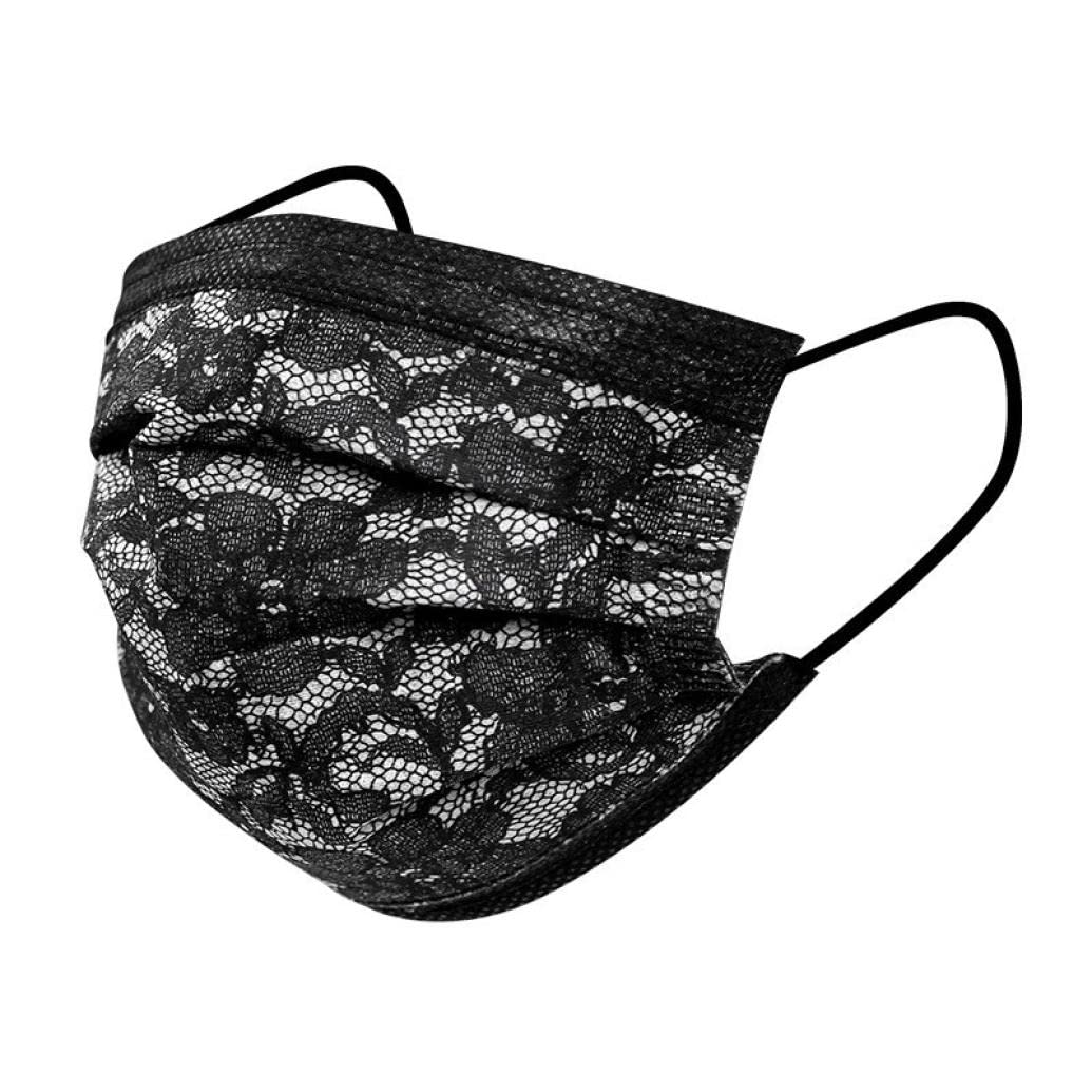 Fashion Lace Lace_Masks for Women 50pcs,Lace Disposable Face_Masks 3-Ply Breathable Black, Lace Pattern 3 Ply Face_Mask with Elastic Earloop