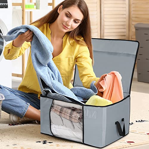 GARPROVM 3PCS Large Storage Bags, Clothes Storage Bag with Lids and Handle, Foldable Closet Organizer Storage Oxford Bag cloth for Clothing Sweaters Comforter Blanket Pillows Toys, Light Grey