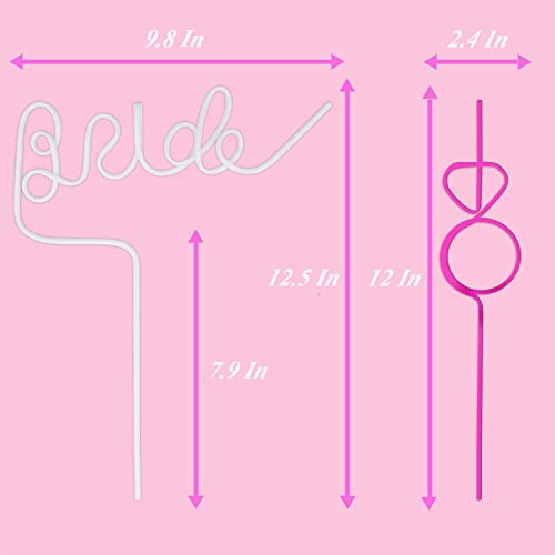 Fibye 12 Pcs Reusable Bachelorette Party Decorations Straws Set: 1 White Large Bride Straw & 11 Pink Diamond Ring Straws; Bridal Shower Engagement Wedding Party Supplies; Bride Gifts, 12.6''
