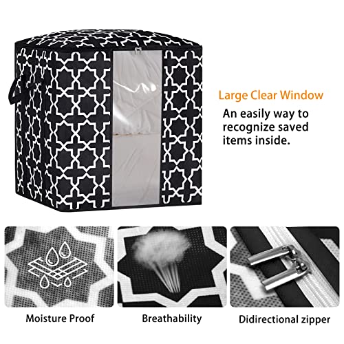 PFFVRP Storage Bags 100L 6-Pack, Blanket Clothes Organization with Reinforced Handle and Clear Window, Foldable with Sturdy Zipper, Large Capacity Comforter Storage Bag(Black)