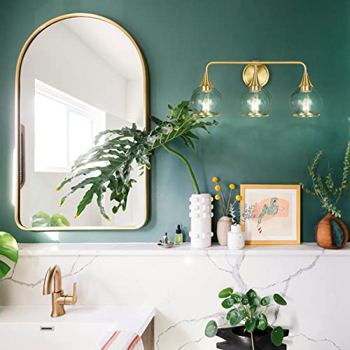HAHZT Gold Bathroom Vanity Light 3-Lights Bathroom Light Fixtures Over Mirror with Clear Glass Shade 22.4 inch Wall Sconce Lighting Bath(Exclude E26 Bulb)