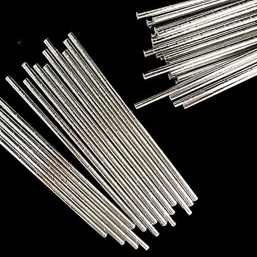 ALINK Metallic Silver Paper Straws, Biodegradable Disposable Party Drinking Straw for Birthday, Wedding, Bridal/Baby Shower, Christmas Decorations and Party Supplies, Pack of 100