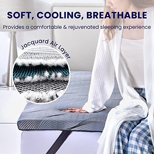 SLEEP ZONE 2 Inch Cooling Mattress Topper King Size - Medium Firm Gel Memory Foam Mattress Topper with Removable Cool Air-Layer Cover, King