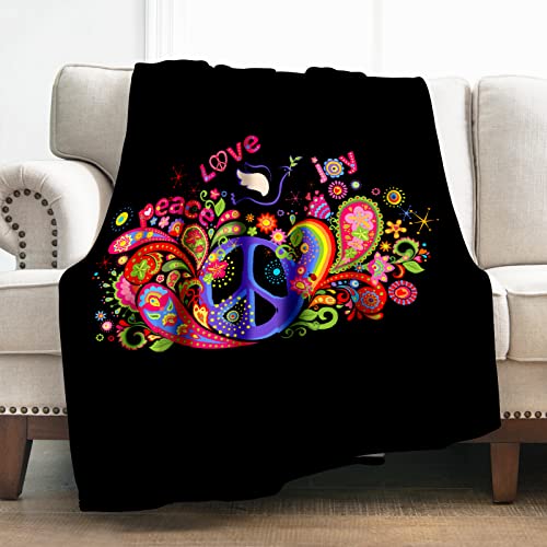 Levens Peace Sign Blanket Gifts for Boys Girls Women, Peace Symbol and Flower Decoration for Home Bedroom Birthday Christmas, Warm Soft Fuzzy Lightweight Throw Plush Blankets Colorful Twin 60"x80"