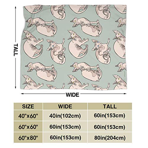 Hairless Naked Cats Sphynx Cats Mint Green Blanket,Fleece Throw Blanket Super Soft Warm Therma Plush Bed Couch Living Room