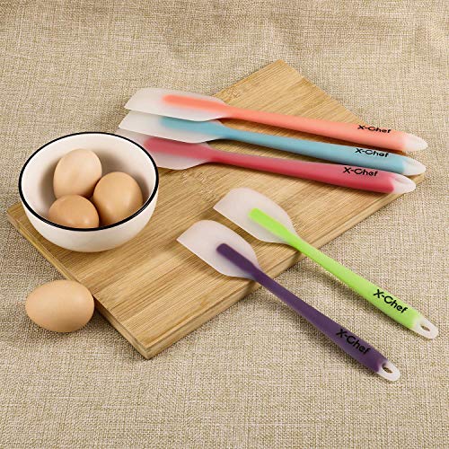 X-Chef Silicone Spatulas, Heat Resistant Rubber Spatulas for Nonstick Cooking Baking, 5 Silicone Scrapers with Stainless Steel Core, 3 Large and 2 Small, 446°F