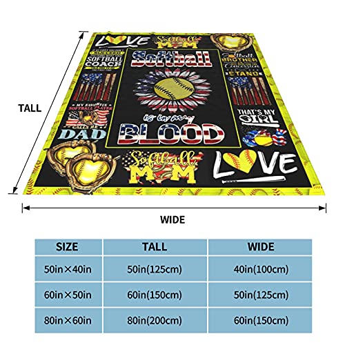 CHILL·TEK Love Softball Blanket, Softball in My Blood Throw Blankets Soft Lightweight Bed Blanket Cozy Warm Velvet Blanket Gift for Men Boys All Season Flannel Blanket for Couch Bed Sofa, 80"x60"