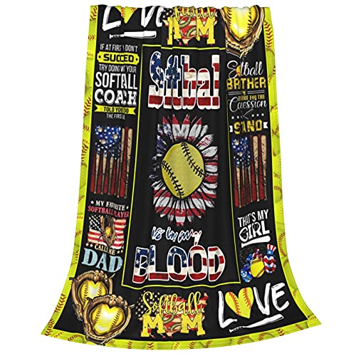 CHILL·TEK Love Softball Blanket, Softball in My Blood Throw Blankets Soft Lightweight Bed Blanket Cozy Warm Velvet Blanket Gift for Men Boys All Season Flannel Blanket for Couch Bed Sofa, 80"x60"