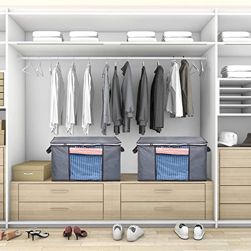 12 Pcs Jumbo Clothes Storage Bin, 84L Large Capacity Clothes Storage Bags, Giant Foldable Blanket Organizer Containers with Reinforced Handle Waterproof Clear Window for Closet Clothes Organizing