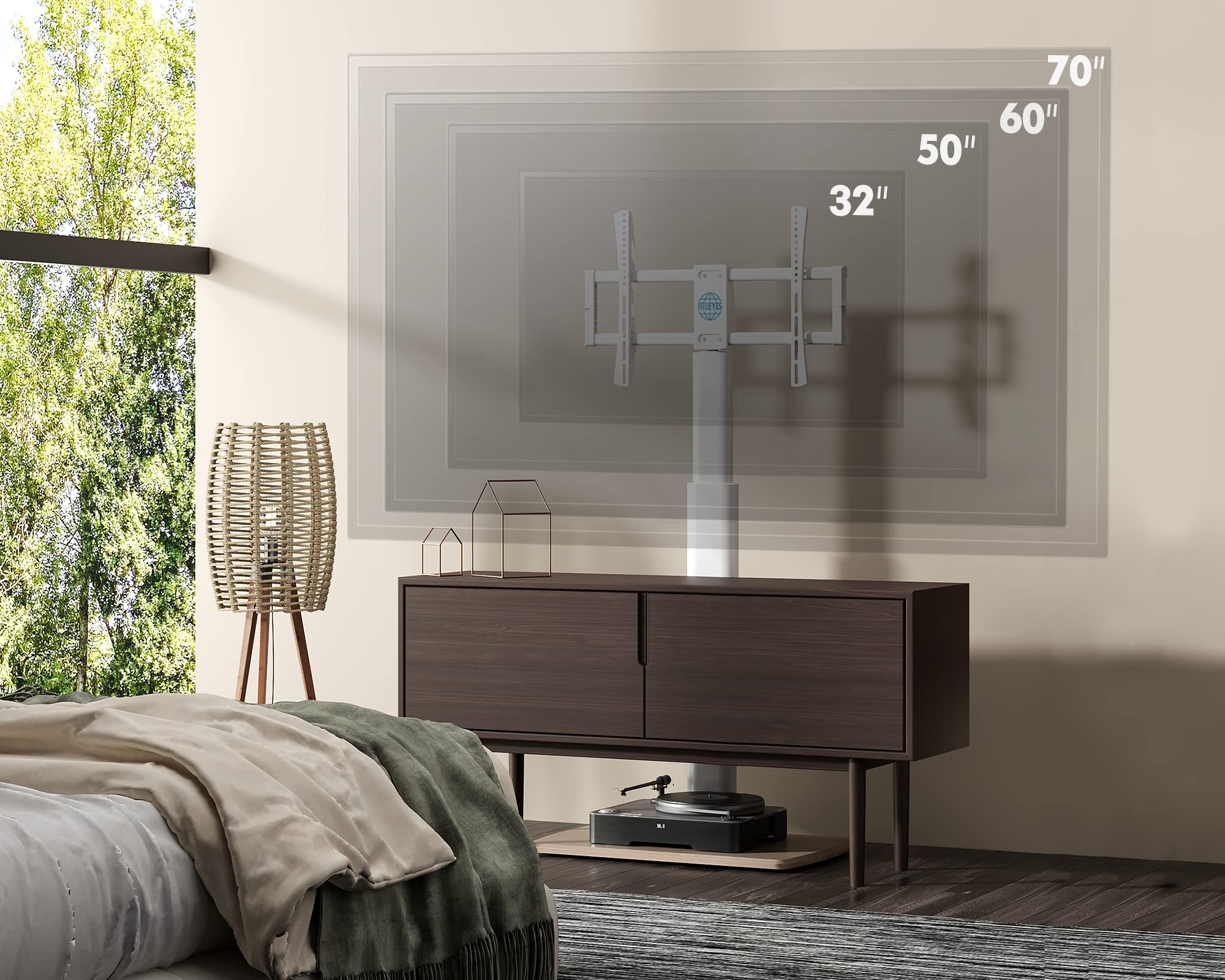 FITUEYES Swivel Floor TV Stand for 32 to 70 Inch TVs Tall Universal TV Stand Mount with Sturdy Wood Base, Space Saving for Corner Bedroom White