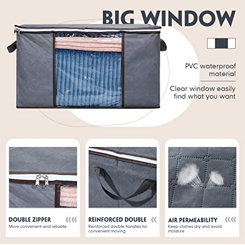 12 Pcs Jumbo Clothes Storage Bin, 84L Large Capacity Clothes Storage Bags, Giant Foldable Blanket Organizer Containers with Reinforced Handle Waterproof Clear Window for Closet Clothes Organizing