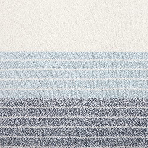 Crafted by Catherine Heathered Border Cozy Knit Throw Blanket 60" x 70" Inches, Soft Comfy Decorative Throw for Couch Bed Sofa Travel, Stripe Cream and Blue