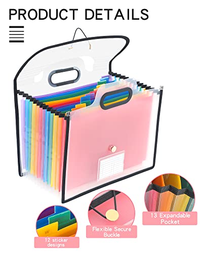 13 Pockets Expanding File Folder with Handle Accordion File Folder Organizer for A4 Letter Size Paper Document Holder Organizer with Expandable Cover (1)