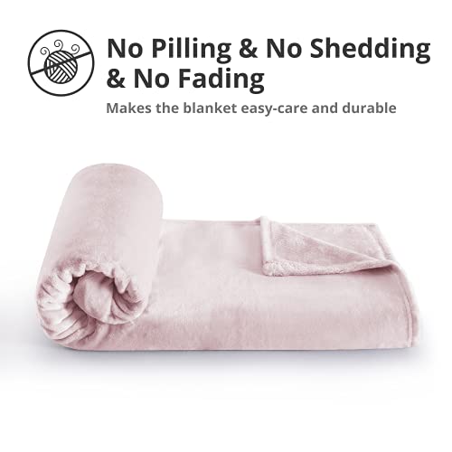 Amazon Brand - Pinzon Fleece Blanket Twin Blanket Navy Blue - 320GSM Soft Lightweight Plush Cozy Twin Blankets for Bed, Sofa, Couch, Travel, Camping, 60x80 inches, Light Pink
