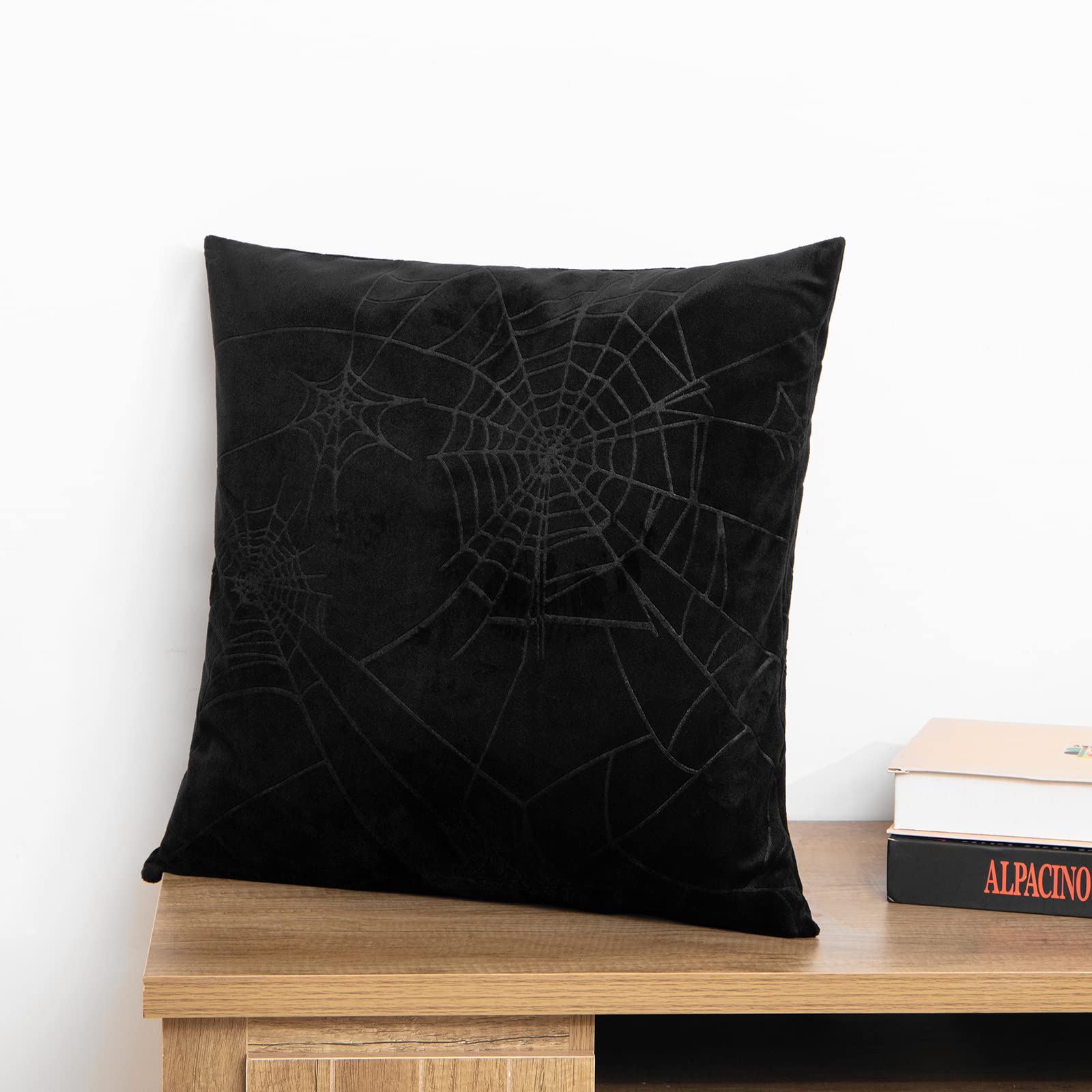 BLACKTHX Pack of 2 Decorative Throw Pillow Covers Black Gothic Pillowcase Velvet Soft for Couch Sofa Bedroom 18x18 Inches Black On Black Print