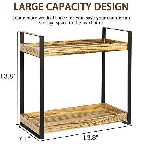 HMSOFTEST 2 Tier Bathroom Counter Organizer, Wood Bathroom Organizer Countertop, Cosmetic Storage Tray Vanity Organizer, Kitchen Snack Spice Rack, Bathroom Sink Organizer, Coffee Station Shelf(Brown)