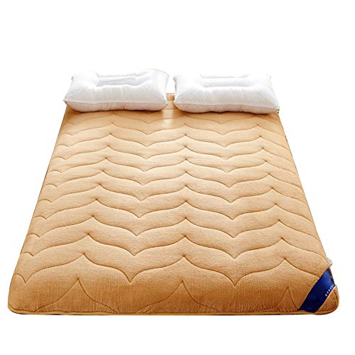 WJH Thicken Plush Sleeping Mattress, Tatami Floor Mat, Japanese Futon Soft Comfortable Queen Double Foldable Topper Memory Foam Dorm -Light tan 90x200cm(35x79inch)