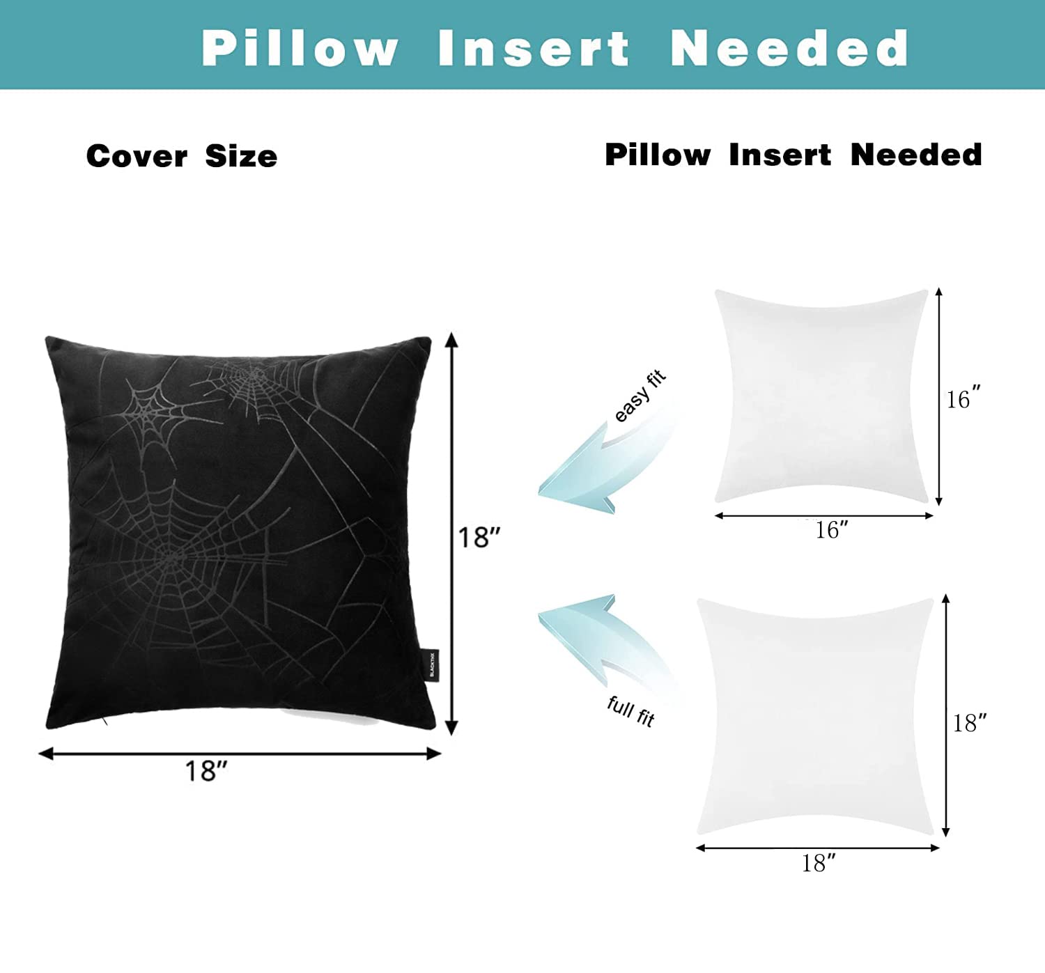 BLACKTHX Pack of 2 Decorative Throw Pillow Covers Black Gothic Pillowcase Velvet Soft for Couch Sofa Bedroom 18x18 Inches Black On Black Print