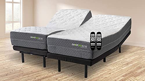 GhostBed Custom Adjustable Power Base Luxe 13" Cooling Gel Memory Foam Mattress (Split King)