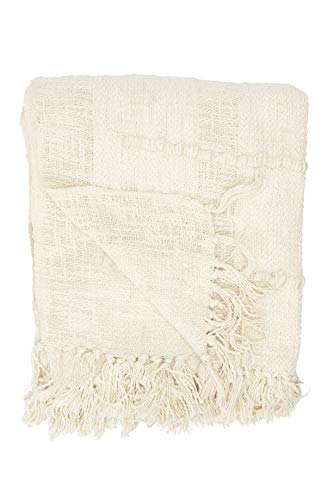 Creative Co-Op Cream Cotton Blend Chenille Fringe Blankets and Throws, Off-White