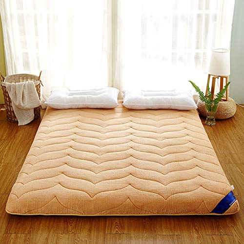 WJH Thicken Plush Sleeping Mattress, Tatami Floor Mat, Japanese Futon Soft Comfortable Queen Double Foldable Topper Memory Foam Dorm -Light tan 90x200cm(35x79inch)