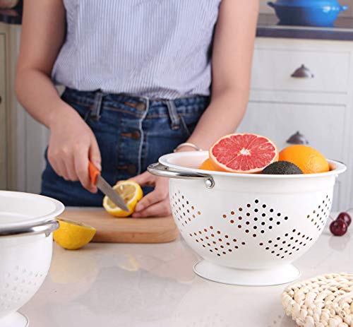 Rorence Powder Coated Steel Colander Set of 2 - White