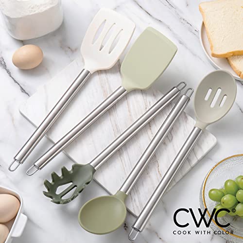 COOK WITH COLOR Silicone Cooking Utensils, Kitchen Utensil Set, Easy to Clean Silicone Kitchen Utensils, Cooking Utensils for Nonstick Cookware, Kitchen Gadgets Set, 5 Pieces, Green