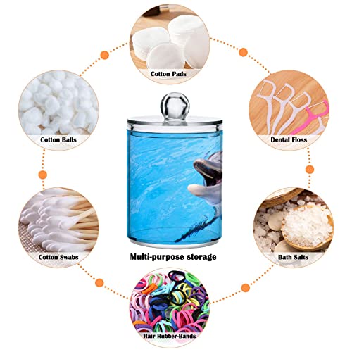 Coikll Cute Dolphin Qtip Holder with Lid 2PCS Apothecary Jars Storage Containers, Clear Plastic Canister for Cotton Swab,Floss Picks, Cosmetics