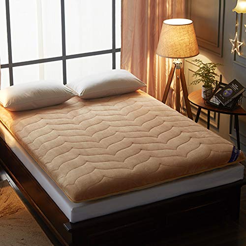 WJH Thicken Plush Sleeping Mattress, Tatami Floor Mat, Japanese Futon Soft Comfortable Queen Double Foldable Topper Memory Foam Dorm -Light tan 90x200cm(35x79inch)