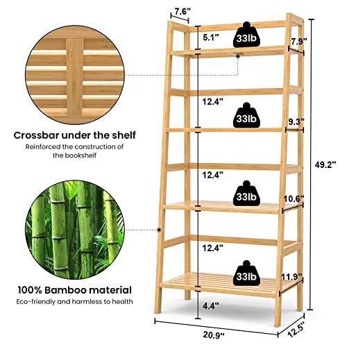 Homykic Bamboo Over The Toilet Storage Shelf and 4-Tier Ladder Bookshelf Bundle, Natural