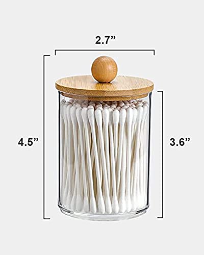 WUBY (4Pcs) Bathroom Jar with Lid, Cotton Ball Holder Bathroom Decorative Container,Holder for Storing Cotton Swabs, Cotton Balls, Dental Floss and Cotton Round Pads