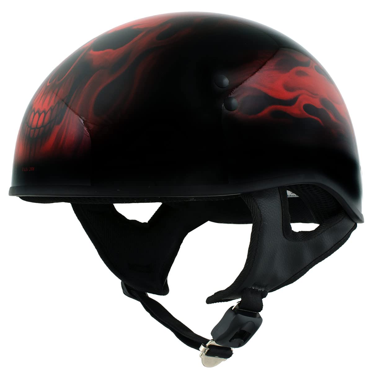 Milwaukee Leather Hot Leathers HLD1018 Black 'Red Flame Skull' Motorcycle DOT Approved Skull Cap Half Helmet for Men and Women Biker - Large