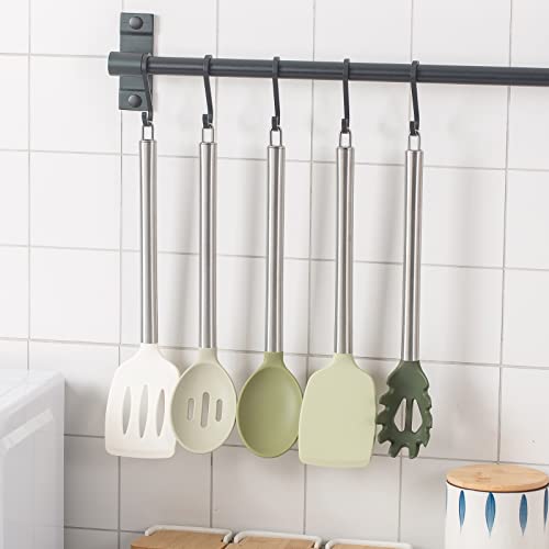 COOK WITH COLOR Silicone Cooking Utensils, Kitchen Utensil Set, Easy to Clean Silicone Kitchen Utensils, Cooking Utensils for Nonstick Cookware, Kitchen Gadgets Set, 5 Pieces, Green