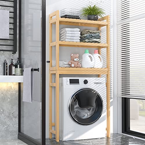 Homykic Bamboo Over The Toilet Storage Shelf and 4-Tier Ladder Bookshelf Bundle, Natural