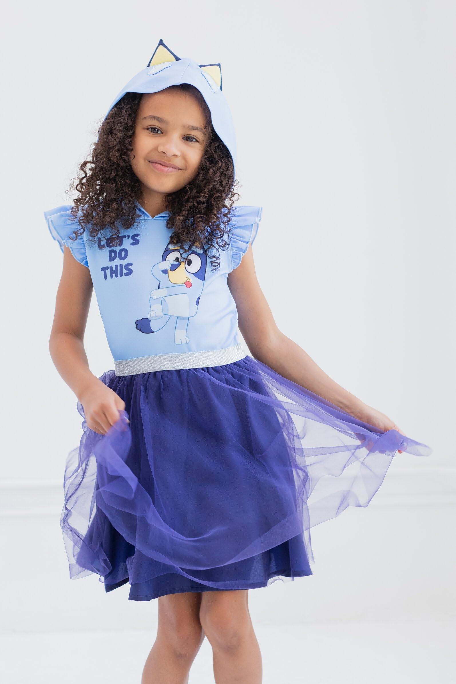 Bluey Little Girls Mesh Cosplay Short Sleeve Dress Blue 5