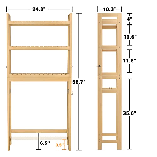 Homykic Bamboo Over The Toilet Storage Shelf and 4-Tier Ladder Bookshelf Bundle, Natural