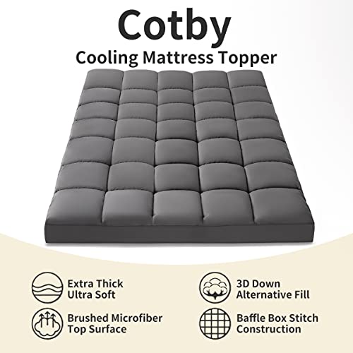 Cotby Mattress Topper King, Extra Thick Breathable Mattress Pad, Cooling Mattress Topper for Back Pain Relief, Mattress Protector Pillow Top Mattress Cover with 8"-21" Deep Pocket(Gray, King)