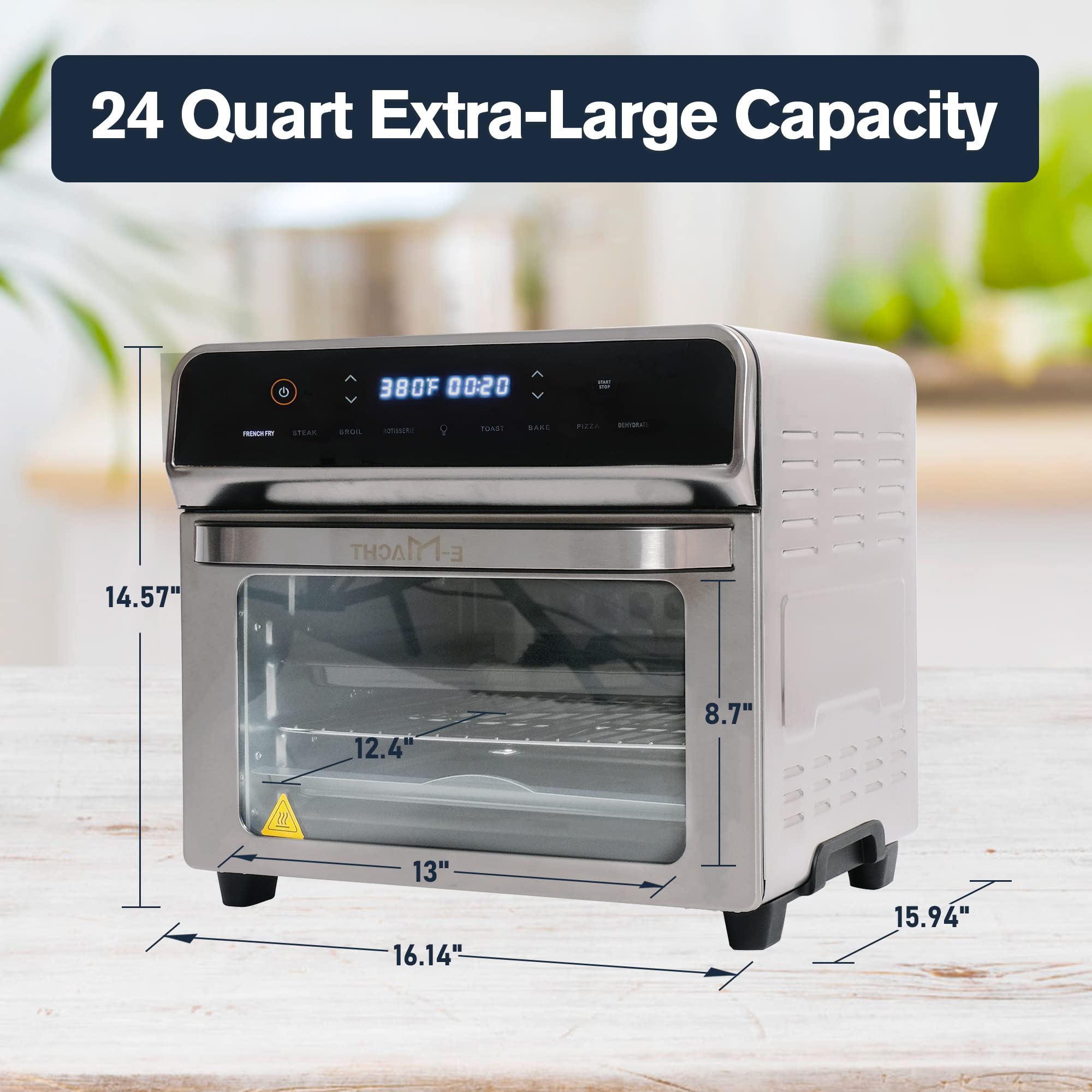 E-Macht Air Fryer Ovens Countertop, Convection Toaster Oven with 10 Cooking Functions, 6-Slice Toast &12-Inch Pizza Capacity, 6 Accessories Included, Auto Shut off, 24 Quart