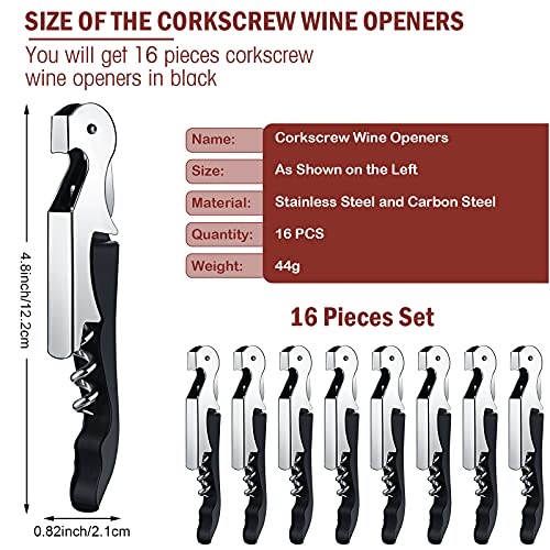 16 Pieces Wine Keys Opener Black Travel Corkscrew Wine Opener Waiter Corkscrew Wine Opener Beer Bottle Opener Bartender Key Wine Opener for Home Office Kitchen Restaurant Bar Applications