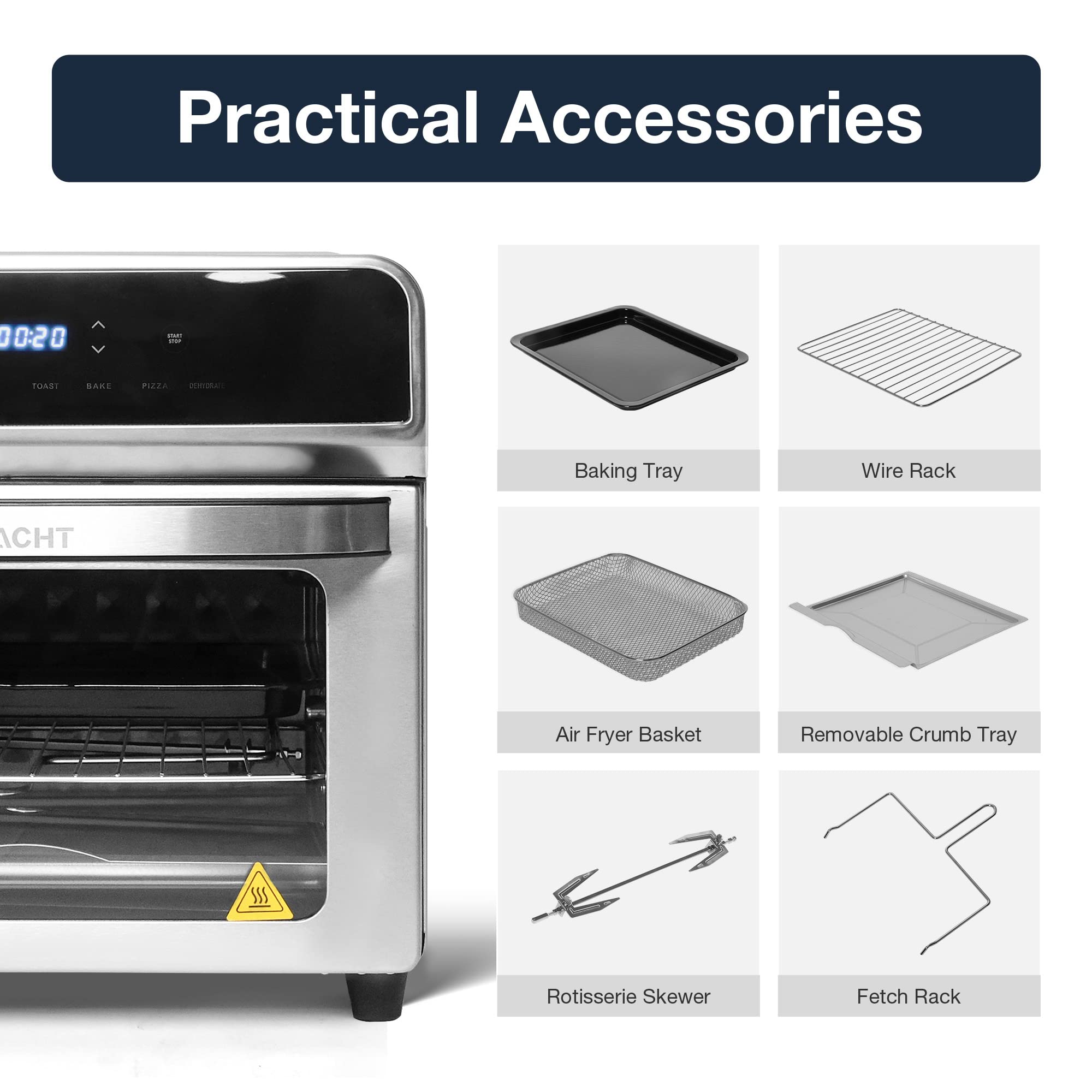E-Macht Air Fryer Ovens Countertop, Convection Toaster Oven with 10 Cooking Functions, 6-Slice Toast &12-Inch Pizza Capacity, 6 Accessories Included, Auto Shut off, 24 Quart